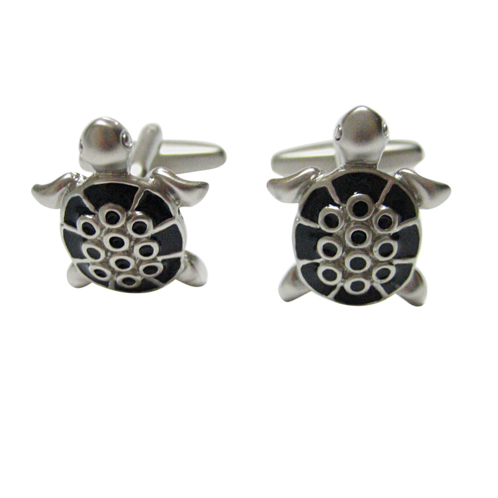 Black And Silver Toned Turtle Tortoise Cufflinks - Gem